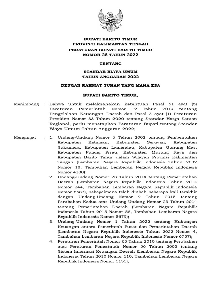 Perbup Barito Timur No 28 Tahun 2022 | PDF