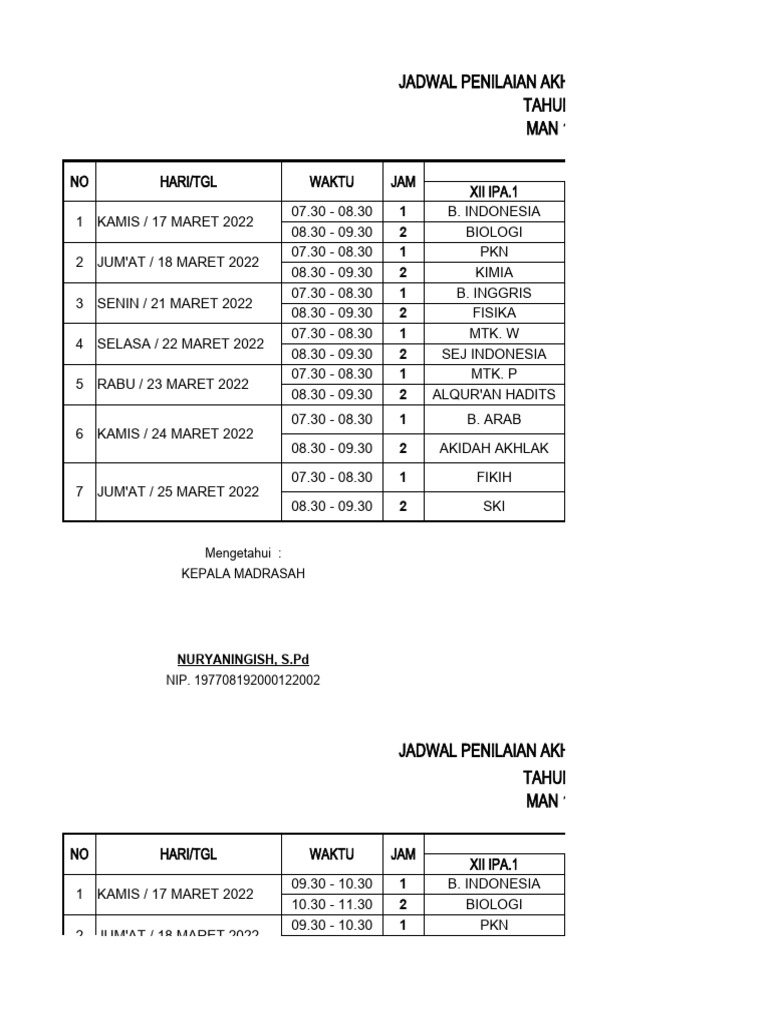 Jadwal Pat 2 Sesi | PDF