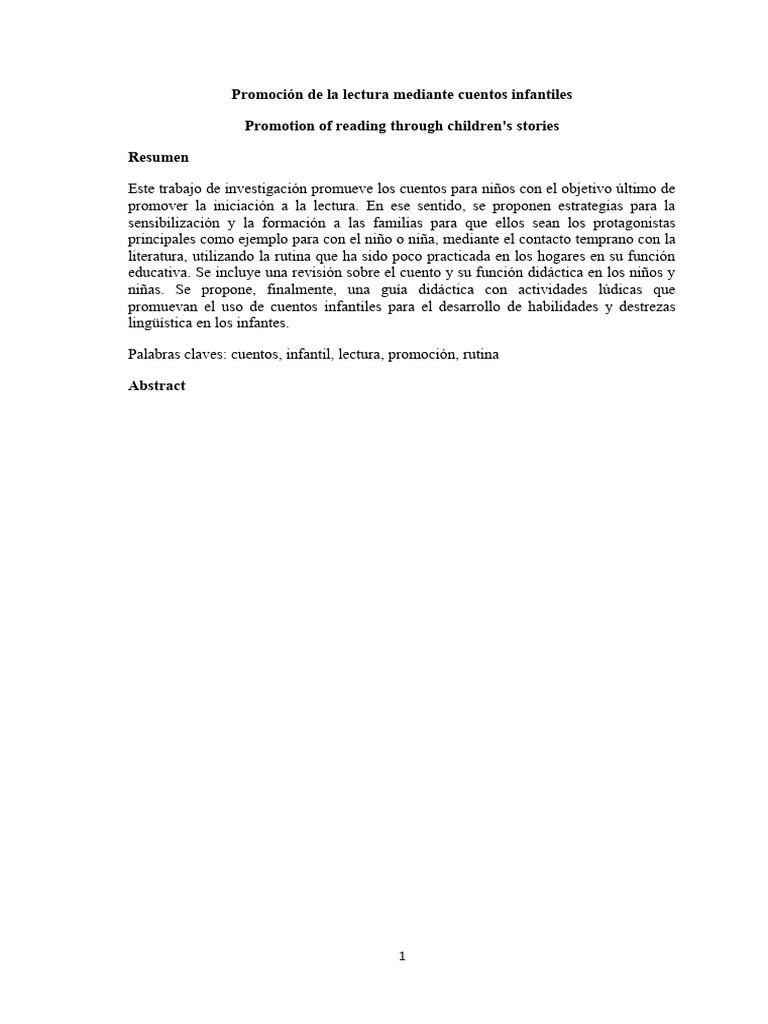 Promoción De La Lectura Mediante Cuentos Infantiles Pdf Enseñando