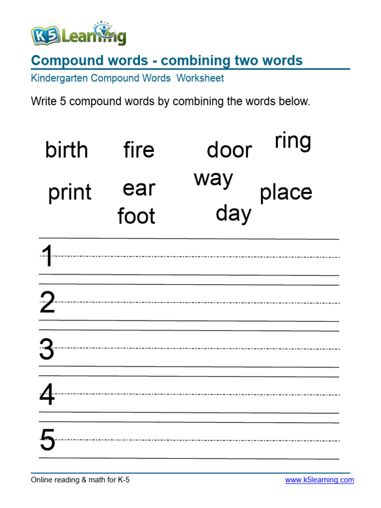 Kindergarten Worksheet Compound Words Making 2 | PDF | Wellness