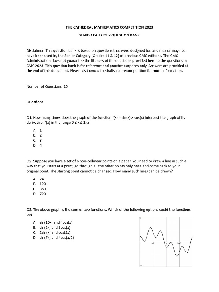 CMC 2023 Senior Math Questions | PDF | Area | Elementary Geometry