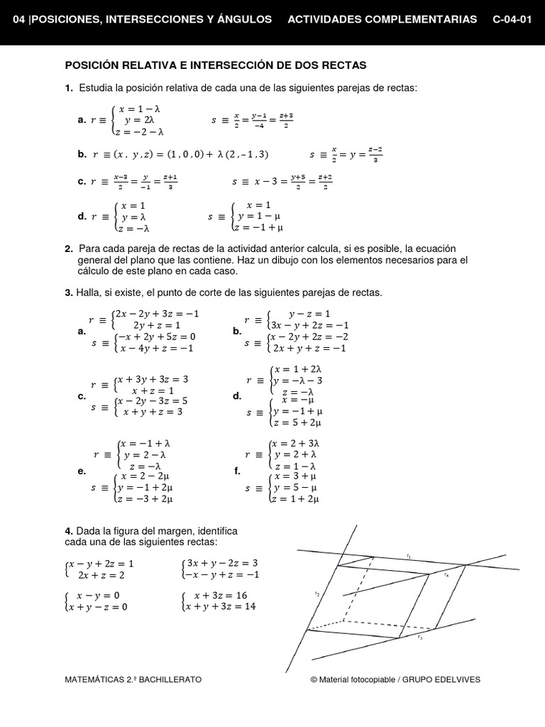 Ficha 01 Posicion Relativa e Interseccion de Dos Rectas | Descargar ...