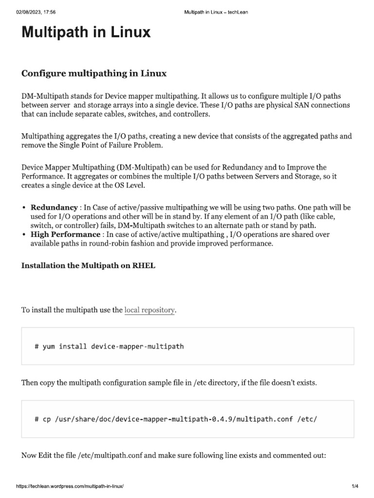 Multipath in Linux - Techlean | PDF