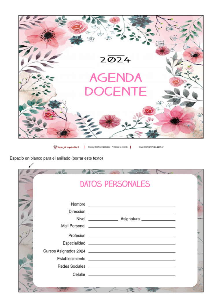 Agenda Docente 2024 Imprimible Gratis | PDF