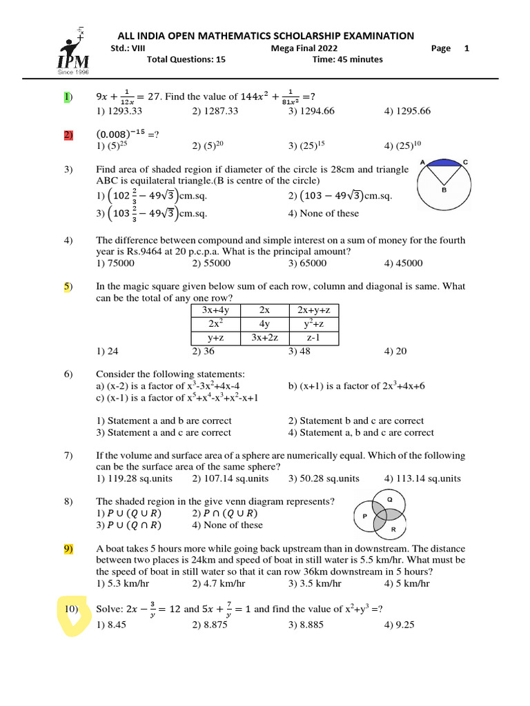 8th Mega Final 2022 | PDF | Area | Elementary Geometry