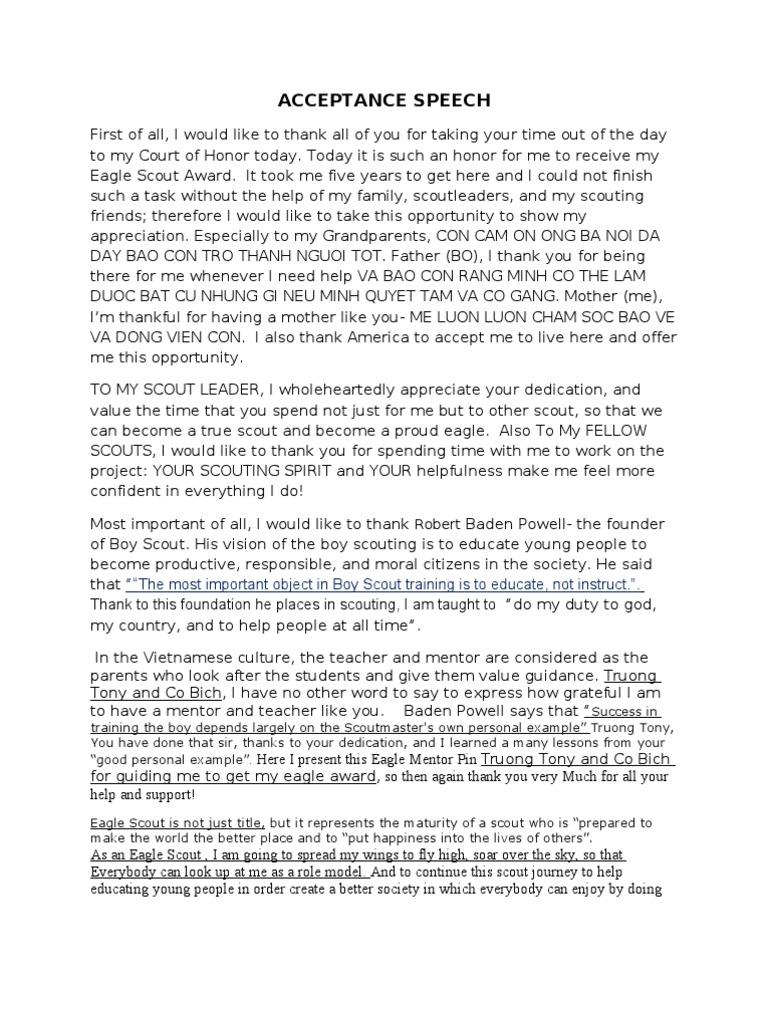 Eagle Scout Speech Draft Scouting