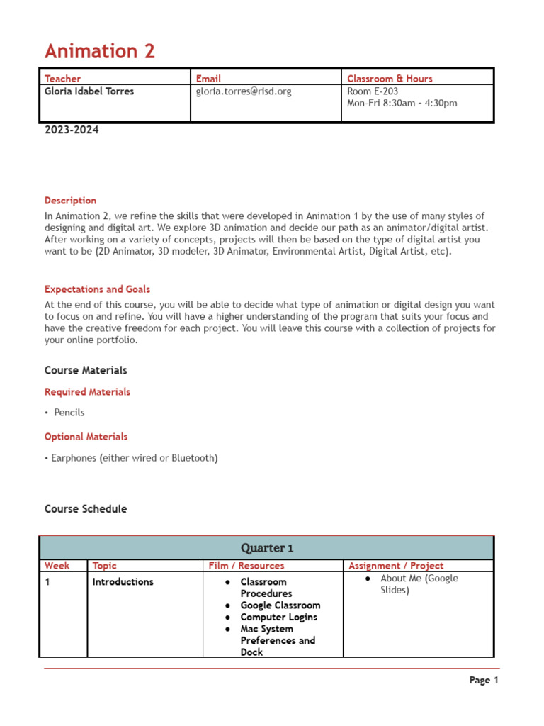 2023-24 Animation2 Syllabus | PDF | 3 D Computer Graphics | Animation