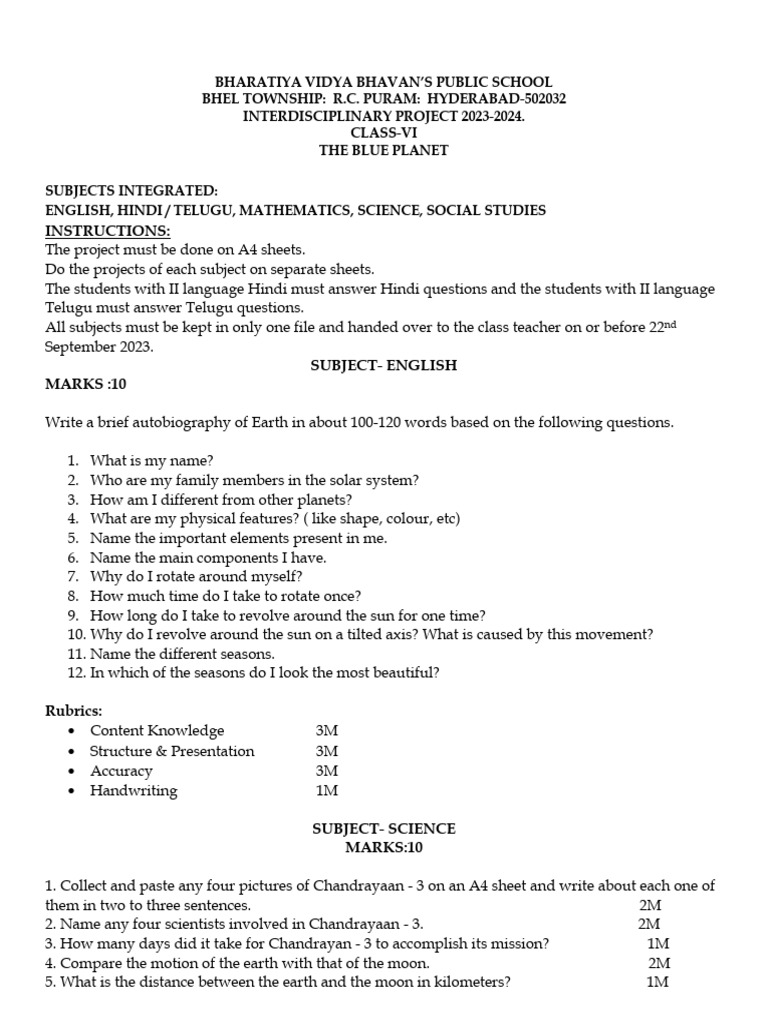 Class 6 Idp 2023 | PDF | Physical Sciences | Science