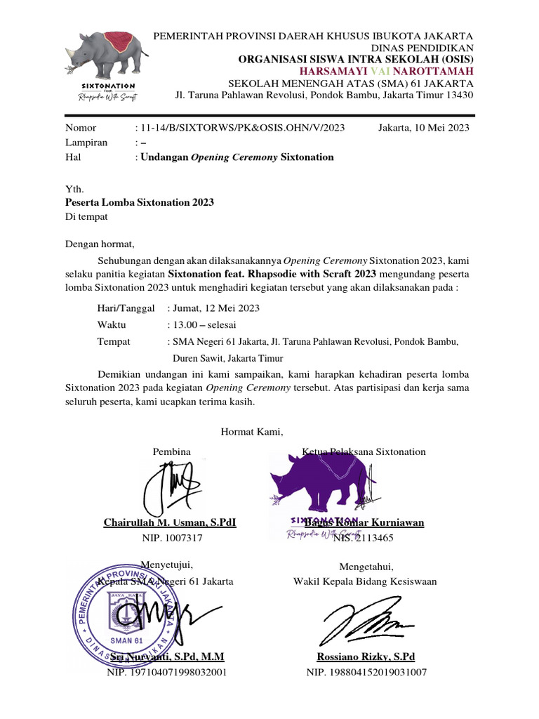 Undangan Opening Ceremony Sixtonation 2023 | PDF