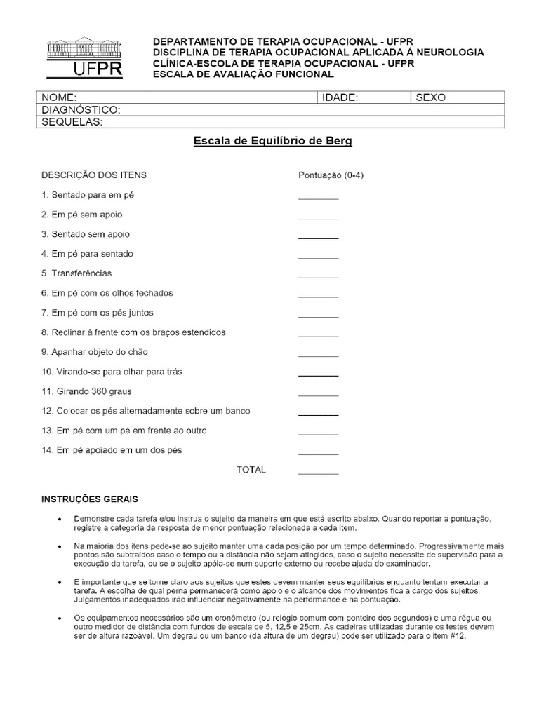 Escala de Equilíbrio de Berg - PDF Download Grátis | PDF