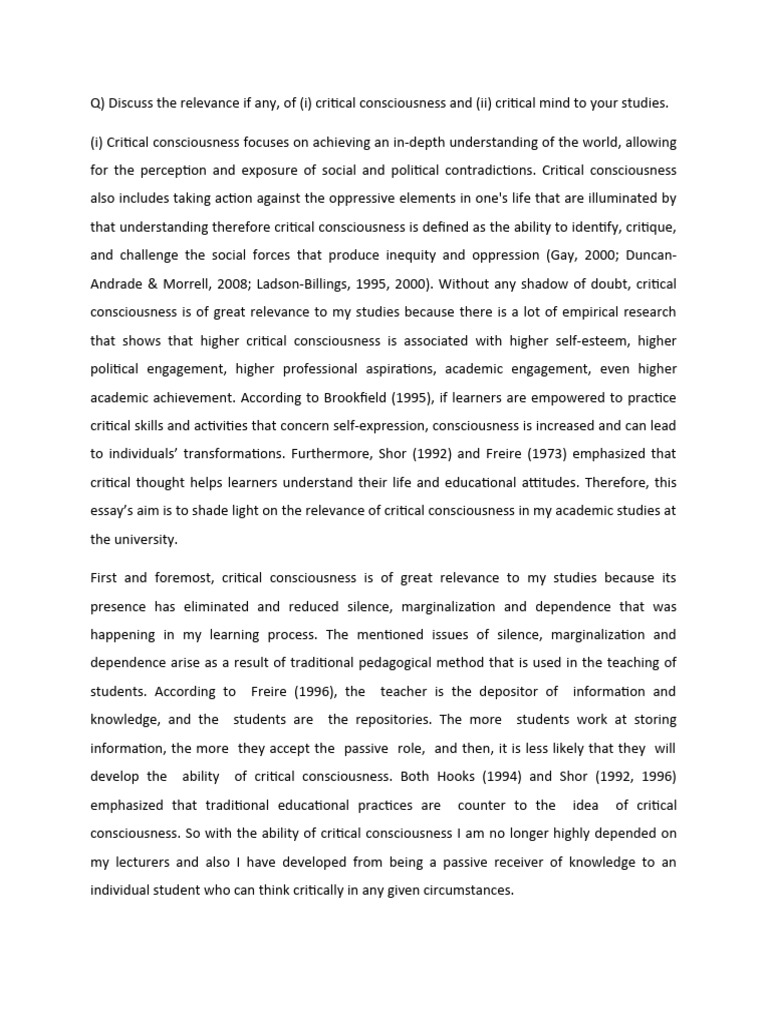 Relevance of Critical Consciousness in Studies | PDF | Critical ...