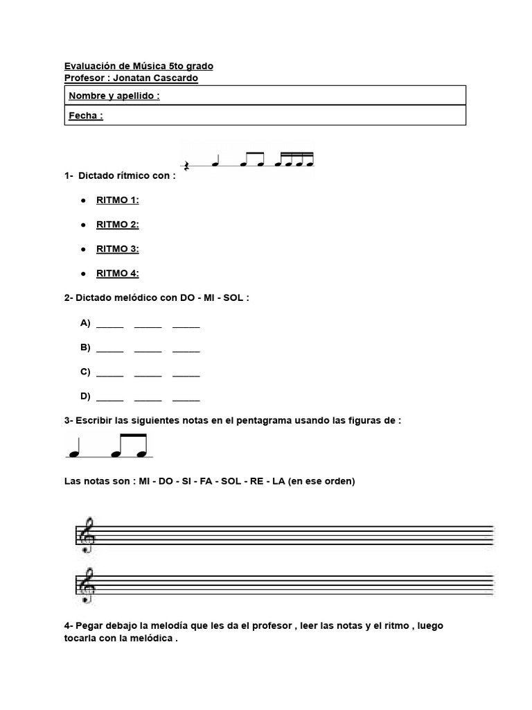 Examen de Música 5to | PDF