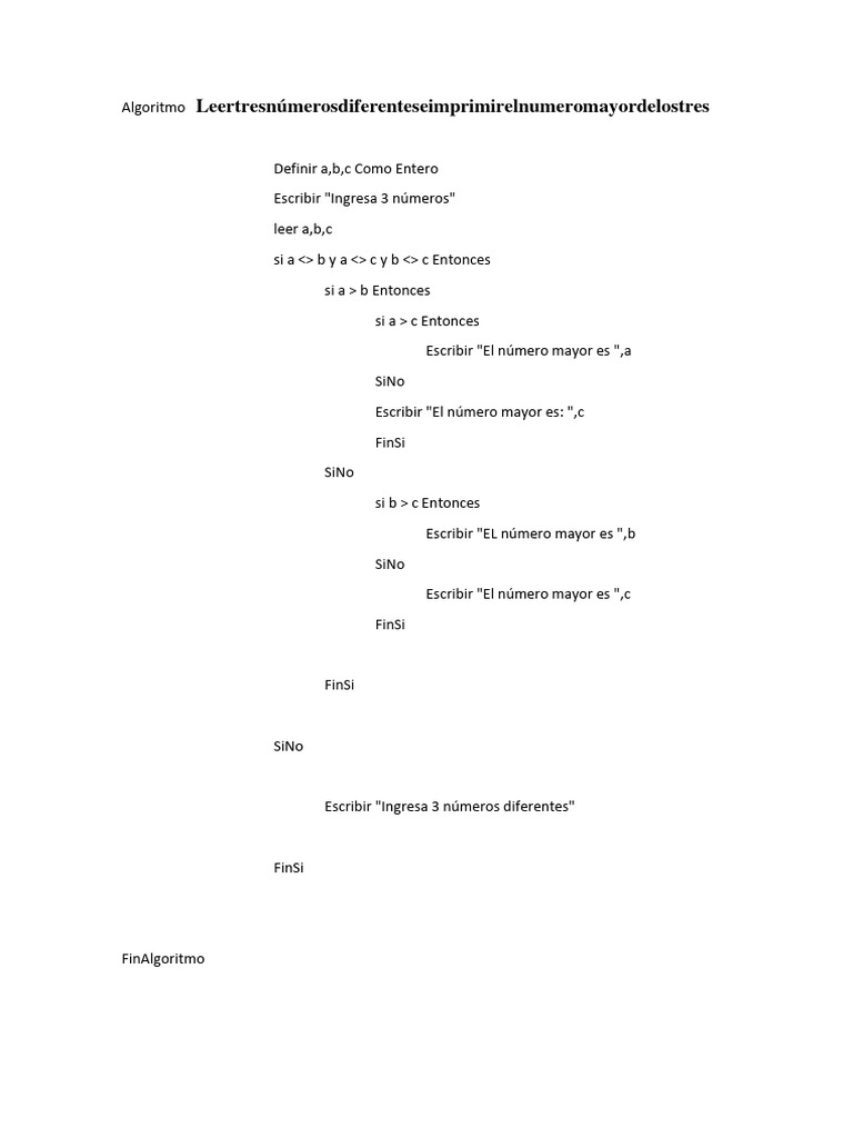 Algoritmo 3 Numeros y Cual Es El Mayor | PDF