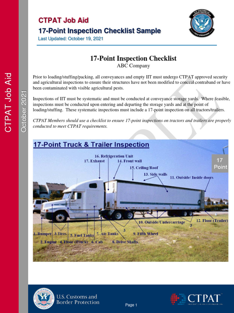 CTPAT Job Aid - 17-Point Inspection Checklist Sample - October 2021 ...