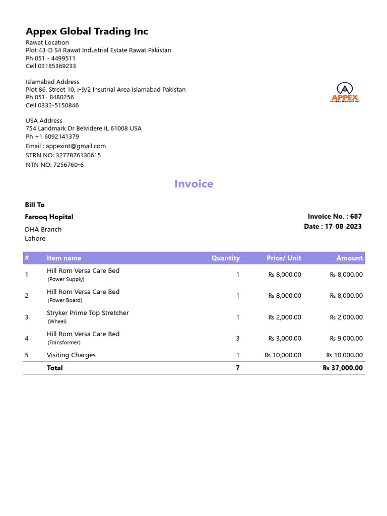 Invoice For Farooq Hopital Lahore 687 - 17!08!23 | PDF | Invoice ...