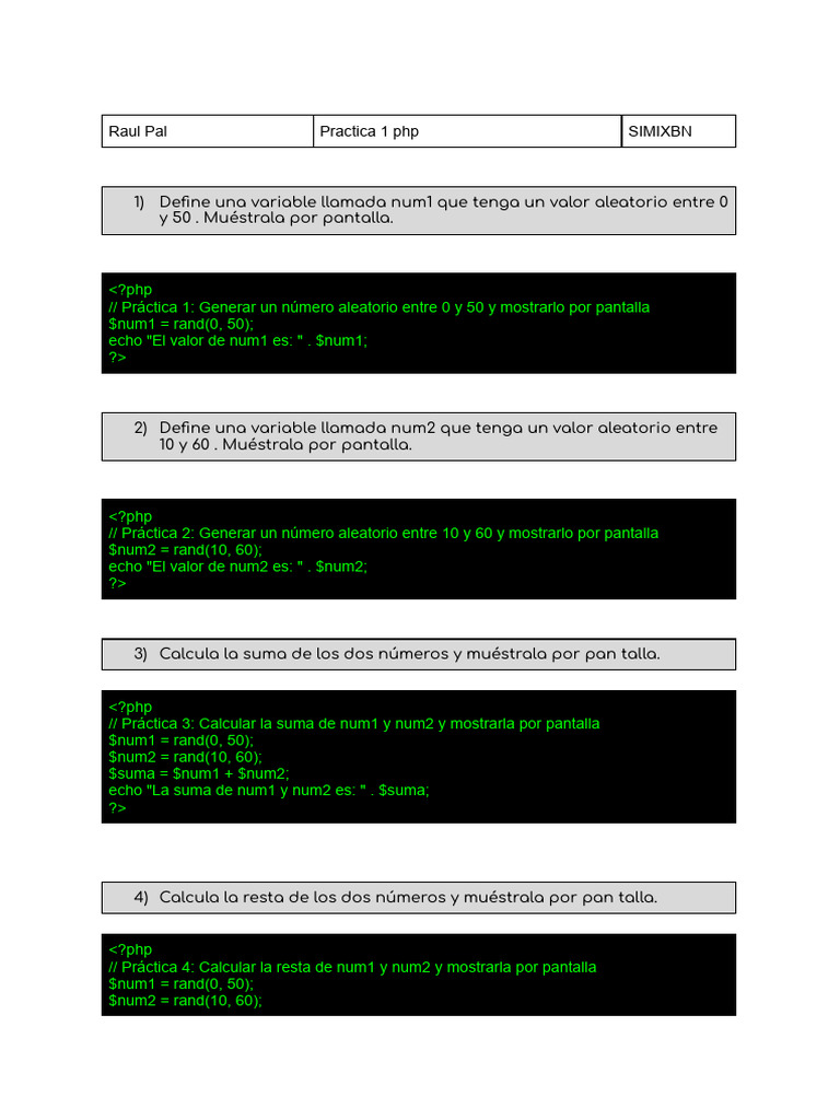 Práctica 1 PHP | PDF | Matemáticas