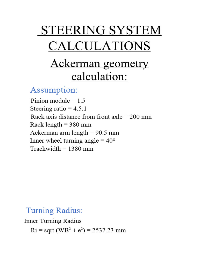 Steering System Calculations Overview | PDF | Force | Buckling