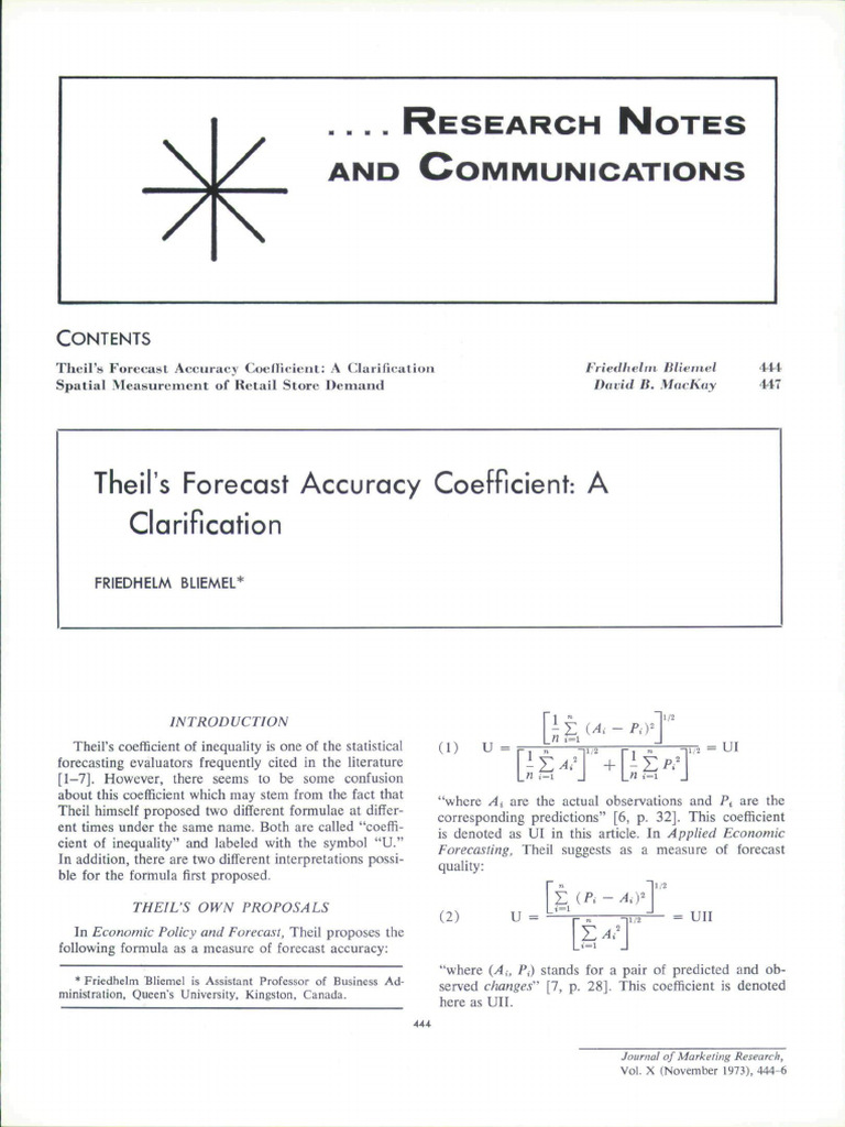 Theil - S Forecast Accuracy Coefficient | PDF | Forecasting | Standard Deviation