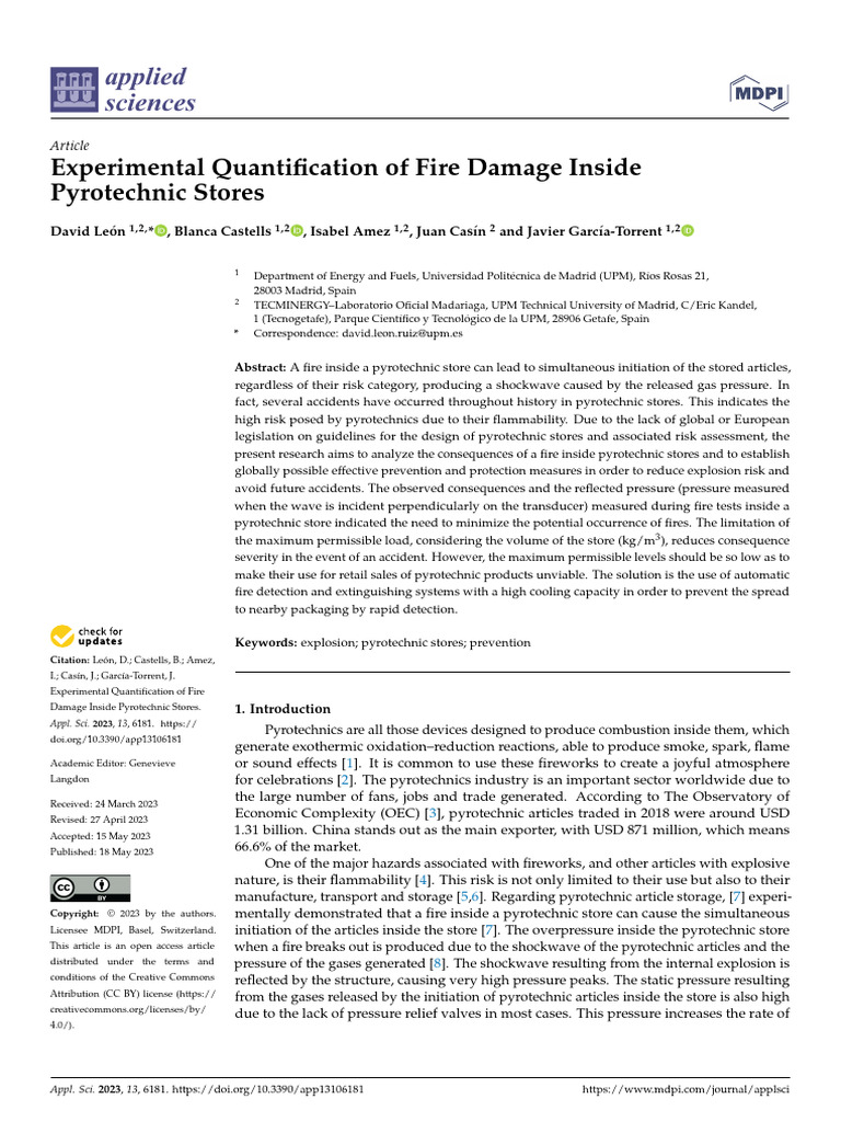 Experimental Quantification of Fire Damage Inside Pyrotechnic Stores ... Experimental Quantification of Fire Damage Inside Pyrotechnic Stores ...