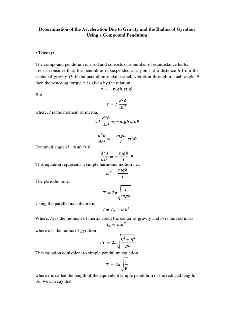 Compound Pendulum | PDF | Applied And Interdisciplinary Physics | Physical Quantities