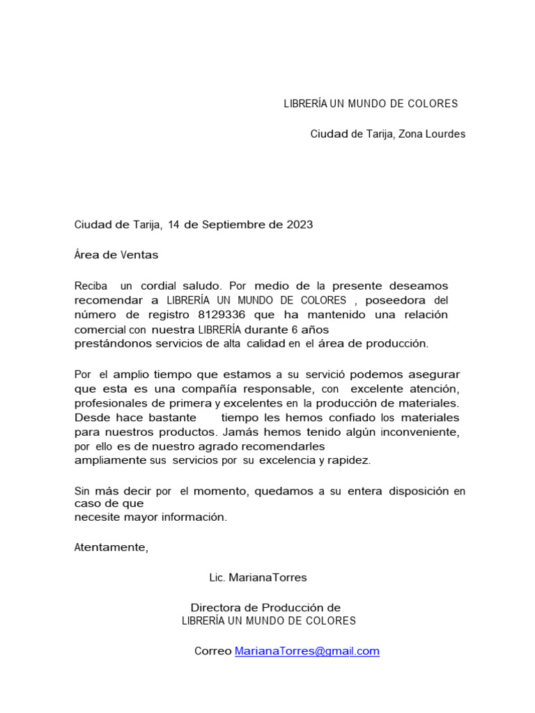 Modelo de Carta Comercial | PDF