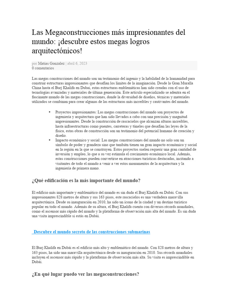 Las Megaconstrucciones Más Impresionantes Del Mundo | PDF | Arquitecto ...