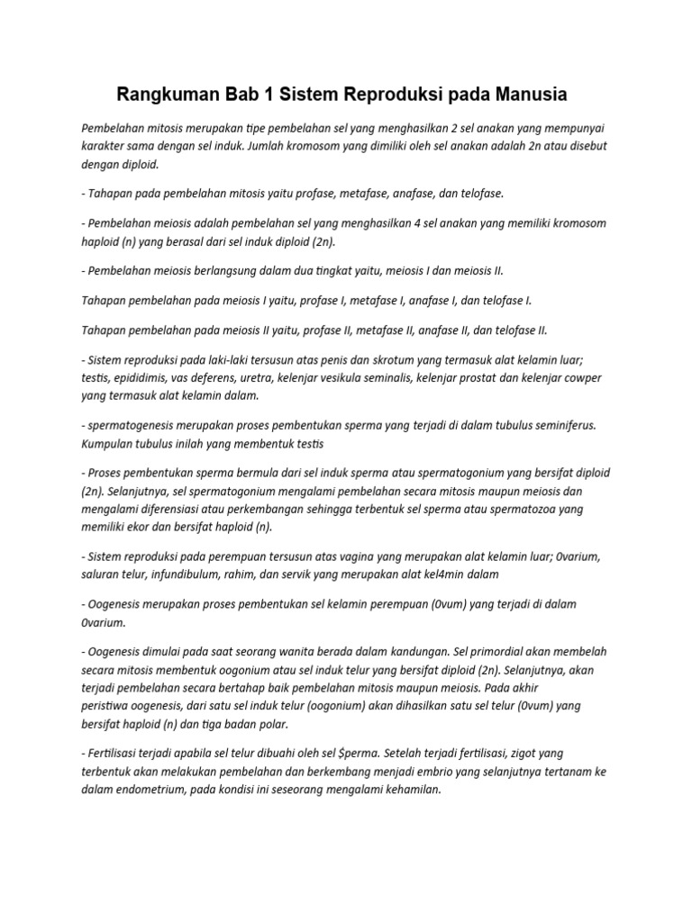 Rangkuman Bab 1 Sistem Reproduksi Pada Manusia | PDF