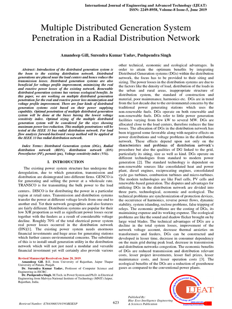 Multiple Distributed Generation System Penetration in A Radial Distribution Network | PDF ...