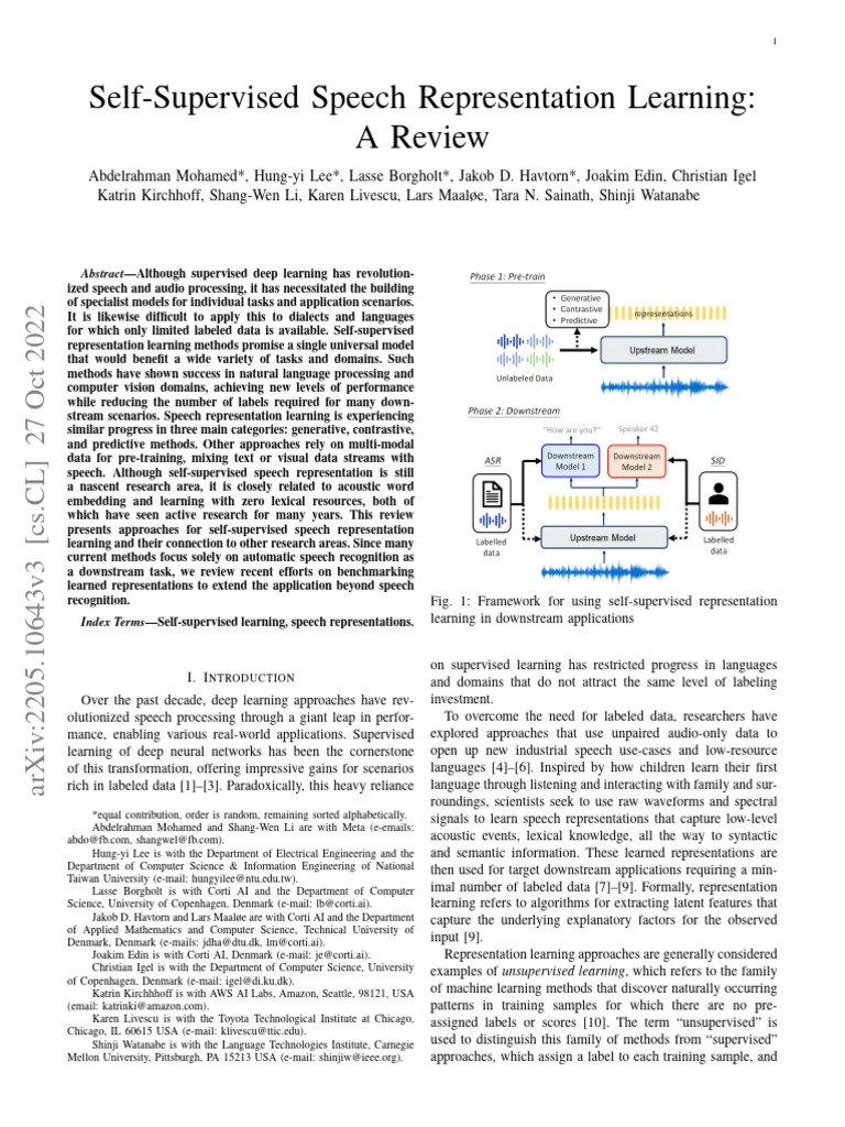 Self-Supervised Speech Representation Learning: A Review | PDF | Deep Learning | Cluster Analysis