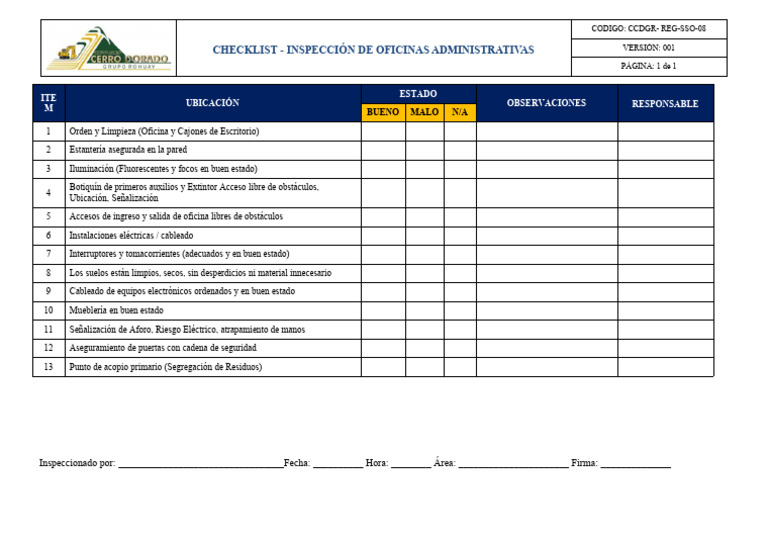 Check Listde Inspección de Oficinas | PDF