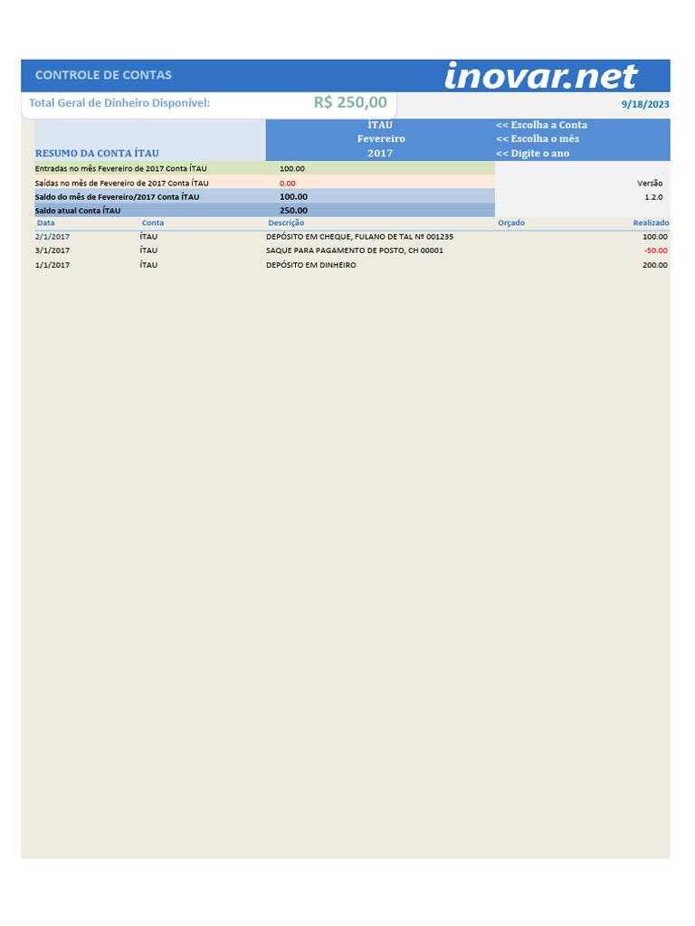 Planilha Controle de Contas Bancarias | Download grátis PDF | Bancos