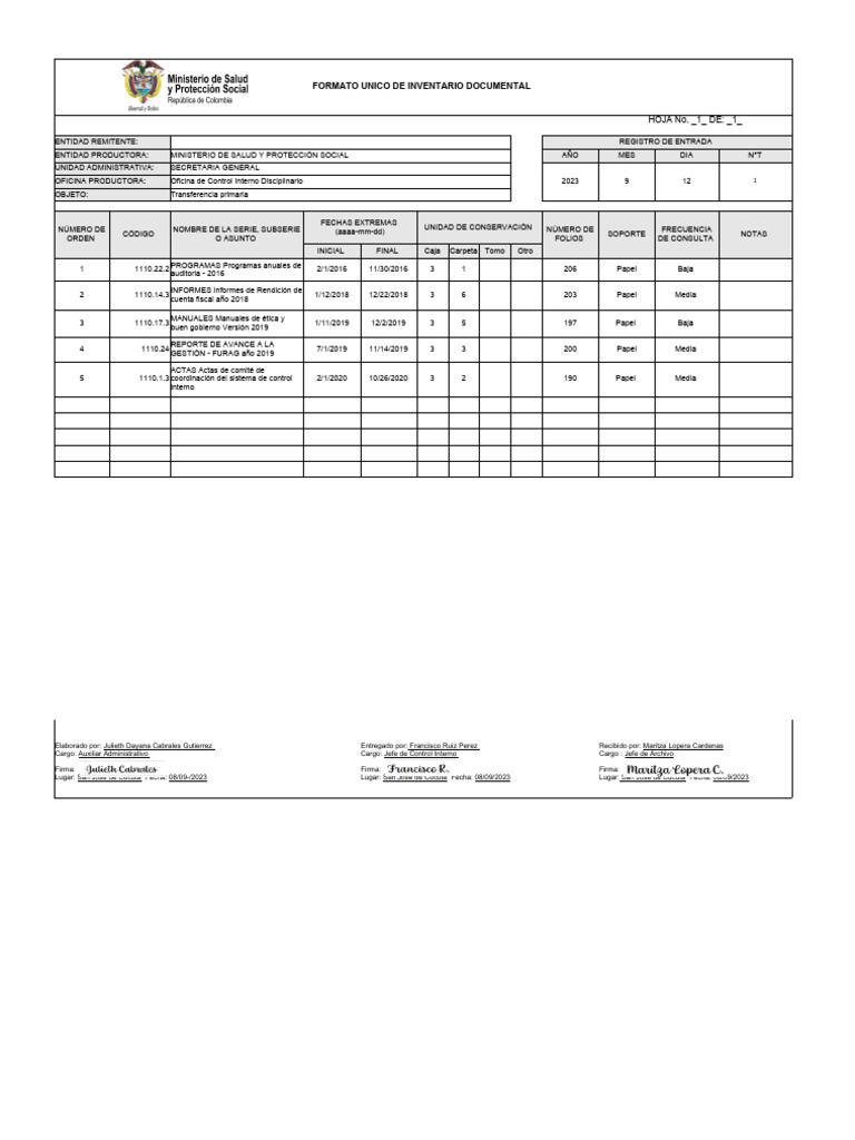 Formato Único de Inventario Documental | PDF