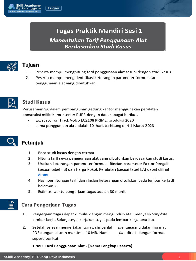 TPM 1 Tarif Penggunaan Alat - (Bunga Intan Safina) | PDF