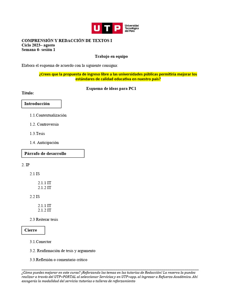 S06.s1-Esquema para PC1 (Material) 2023 Agosto - 712951357 | PDF