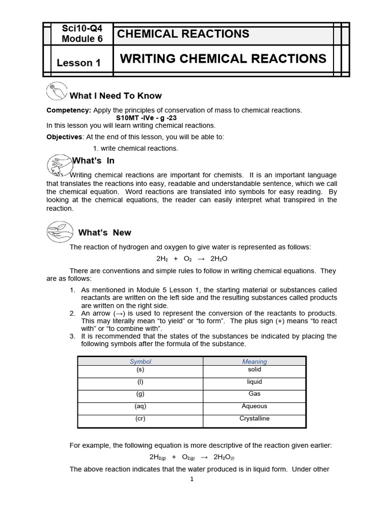 Science-10 Q4 Module-6 Week-6 | PDF | Chemical Reactions | Chemistry