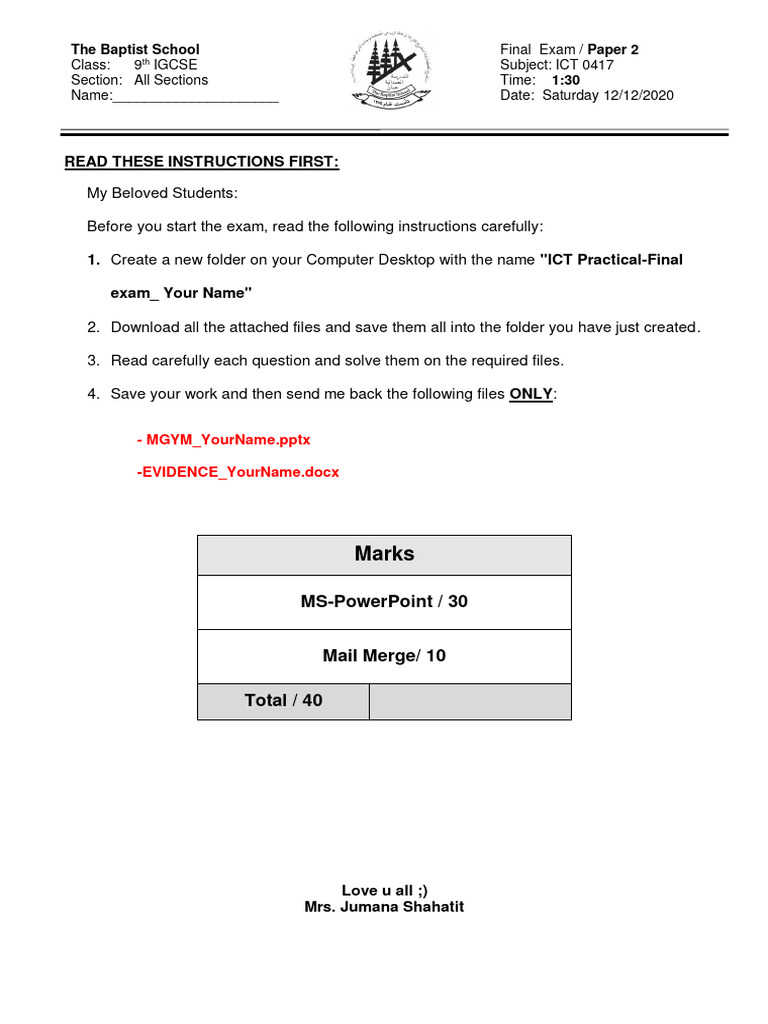 Final Exam Practical Exam-9IG | PDF | Computer File | Page Layout