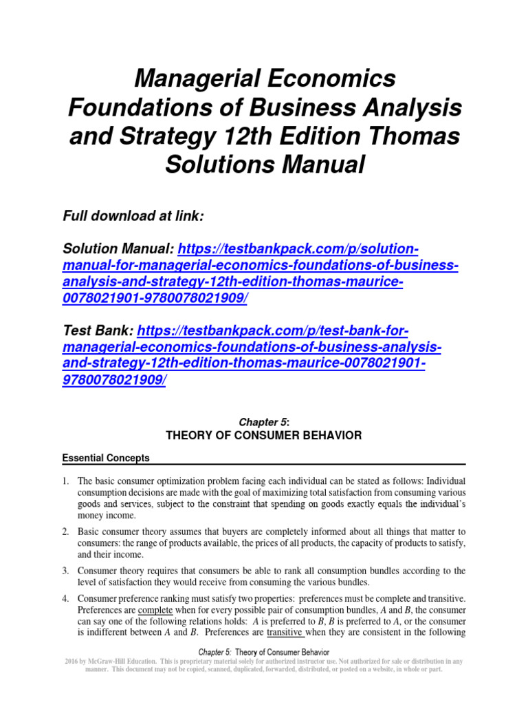 Managerial Economics Foundations of Business Analysis and Strategy 12th Edition Thomas Solutions ...