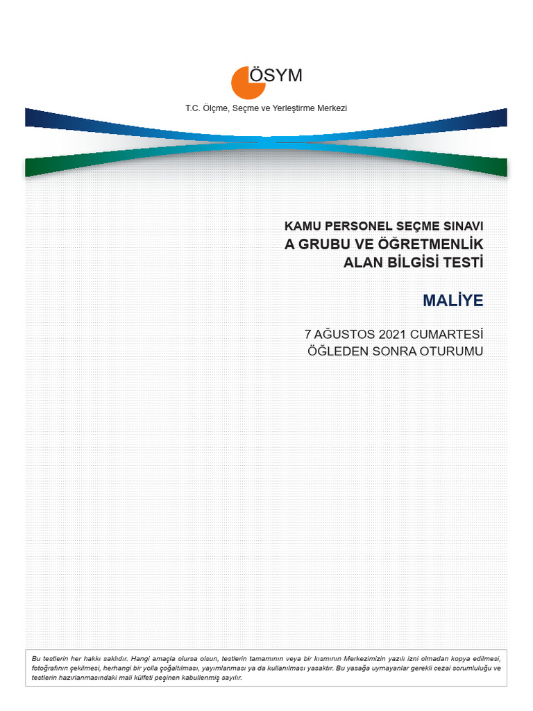 2021 KPSS 2. Oturum LisansA Maliye | PDF