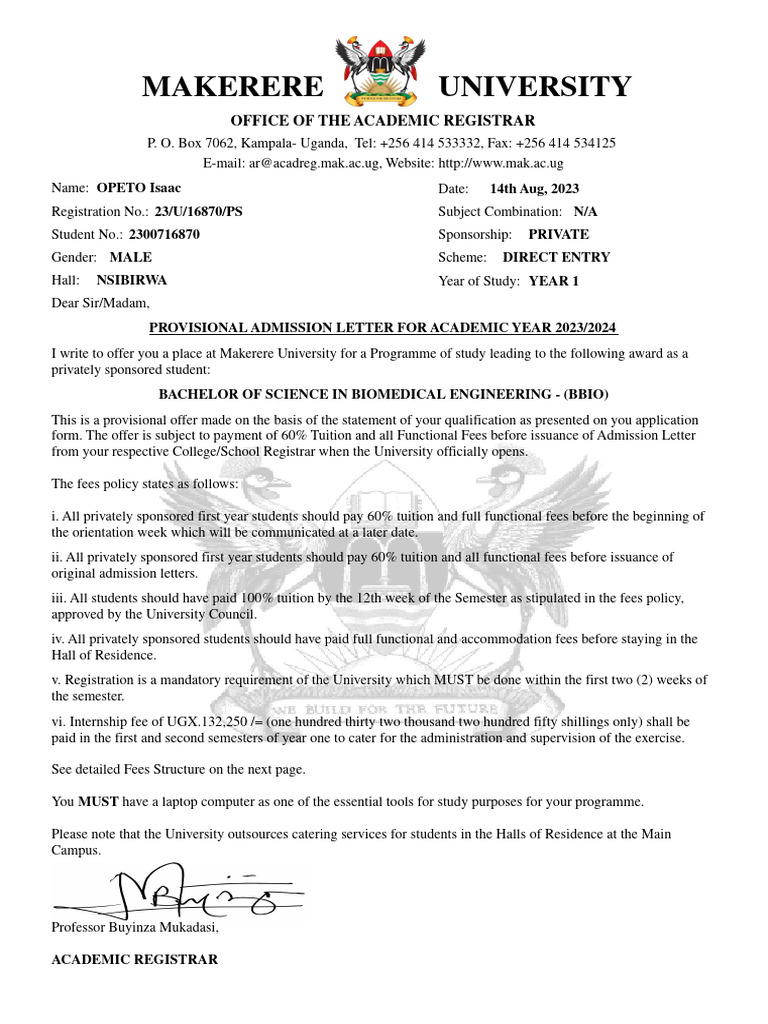 Makerere University: Office of The Academic Registrar | PDF | Business ...