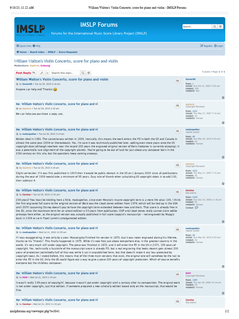 William Walton's Violin Concerto, Score For Piano and Violin - IMSLP Forums | PDF