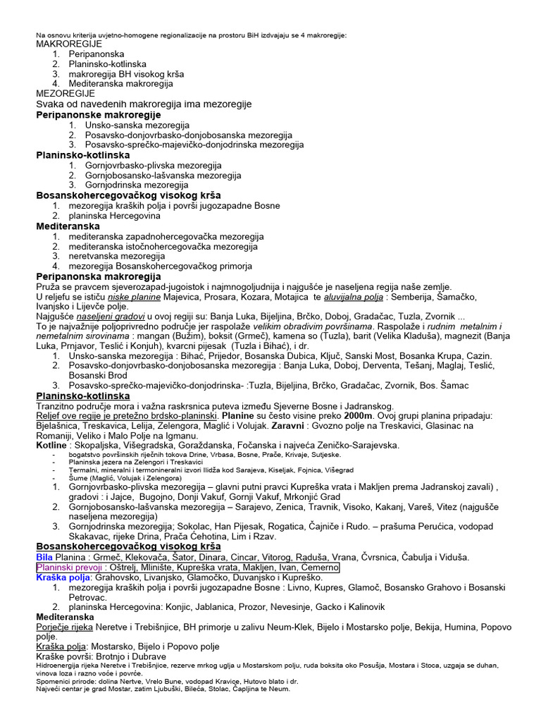 Geografija - Regije Bosne I Hercegovine | PDF