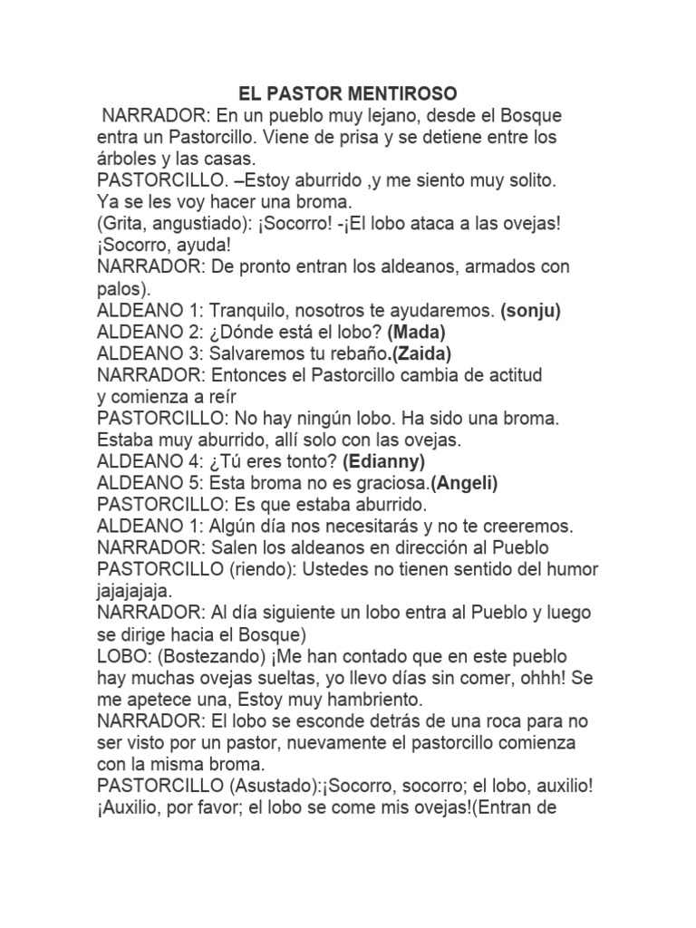 El Pastorcito Mentiroso: Obra Teatral | PDF