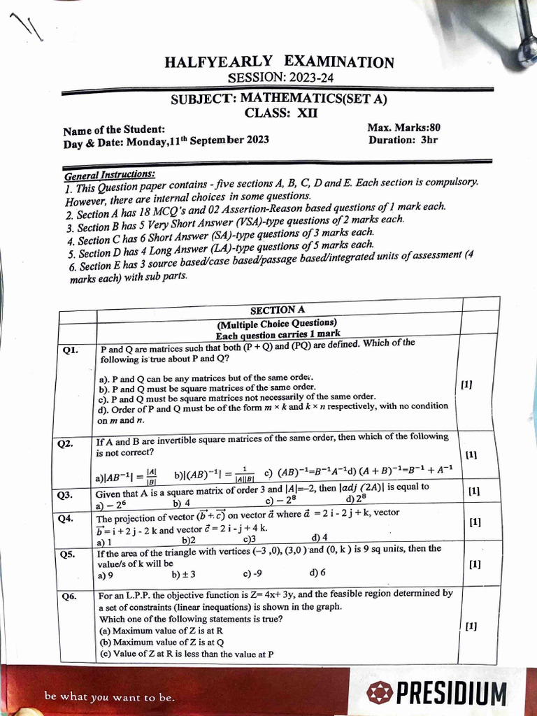 Maths HY Paper 11 Sep 2023 | PDF | Matrix (Mathematics) | Mathematical Analysis