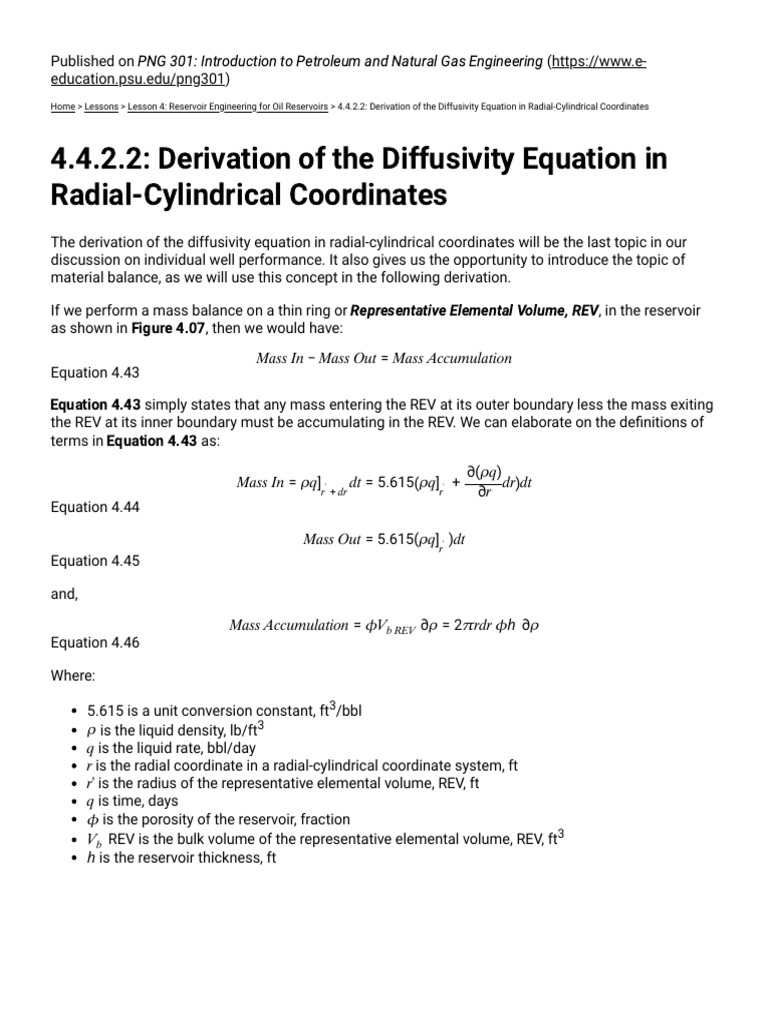 Diffusivity Equation in Reservoir Engineering | PDF | Petroleum ...