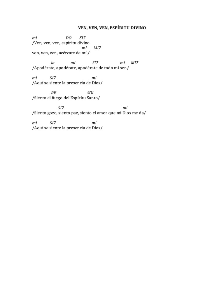 Letra de "Ven, Ven, Ven" | PDF