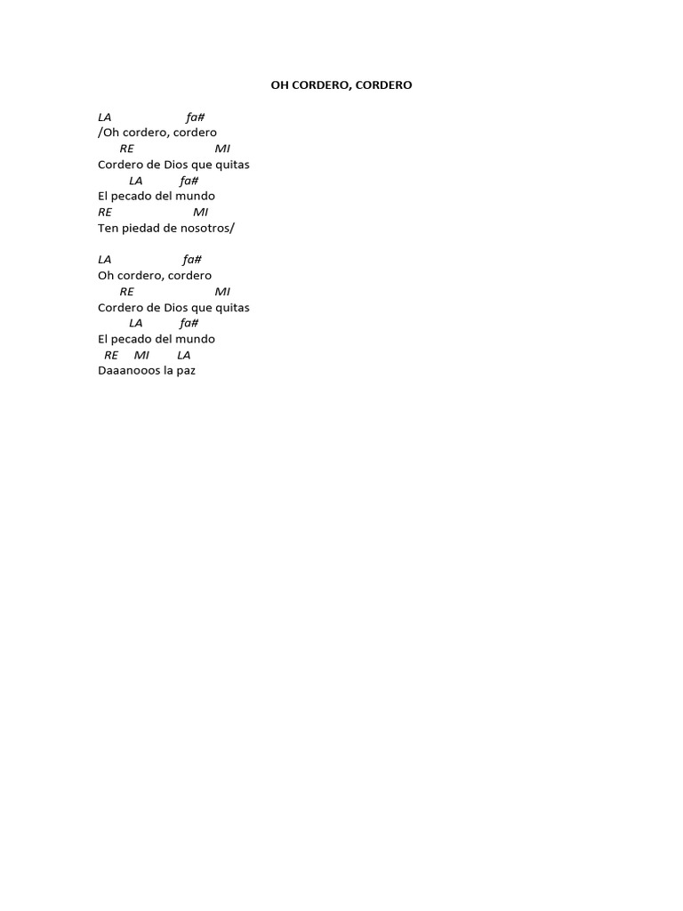 Oh Cordero, Cordero | PDF