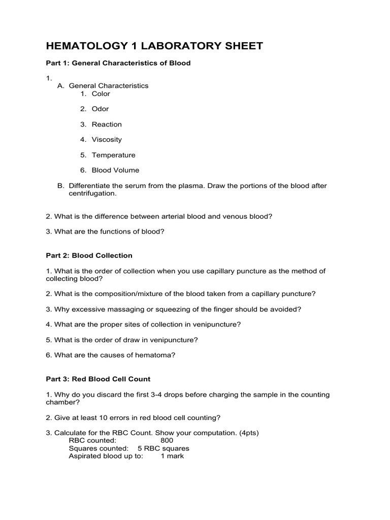 Hematology Laboratory Techniques Guide | PDF | White Blood Cell | Red ...