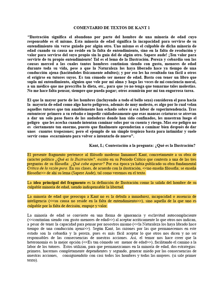 Lema de Kant: Sapere Aude y la Ilustración | PDF | Immanuel Kant ...