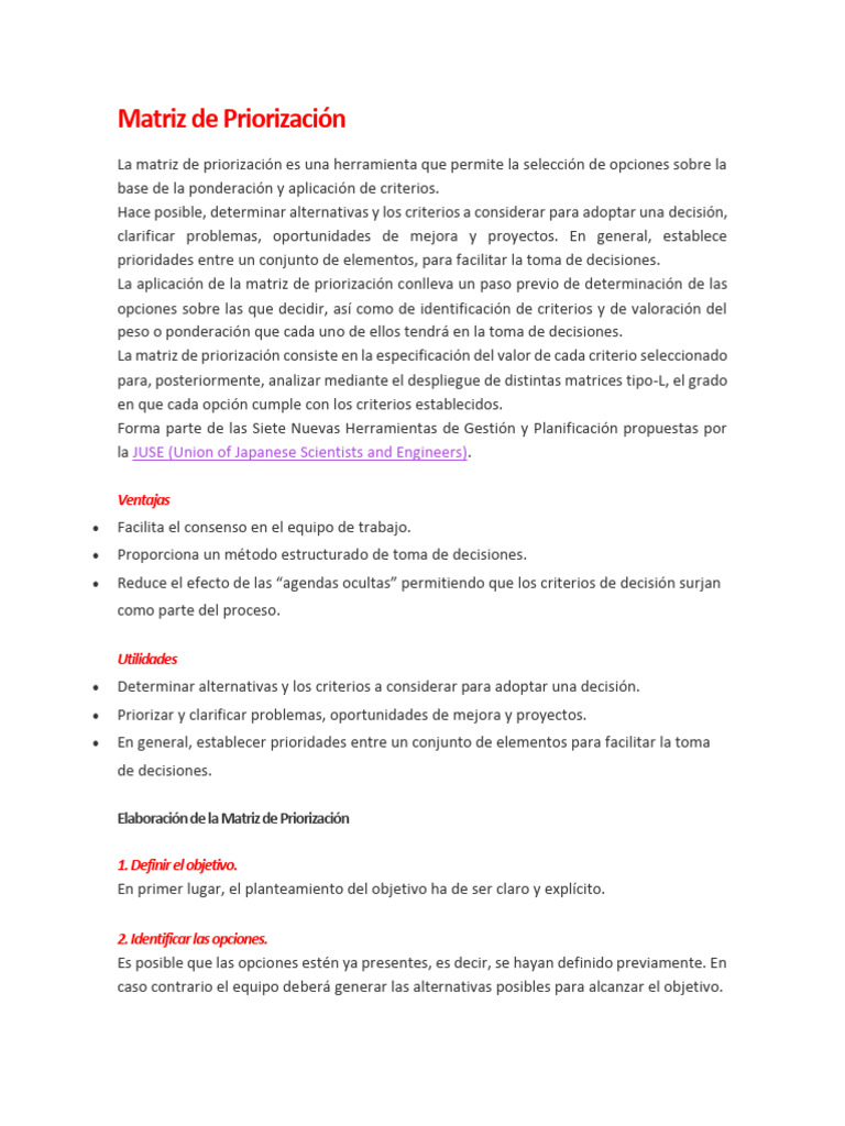 Matriz de Priorización | PDF | Matriz (Matemáticas) | Toma de decisiones