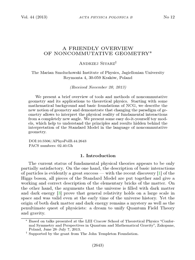 A Friendly Overview of Noncommutative Geometry-Andrzej Sitarz | PDF | Hilbert Space | Operator ...